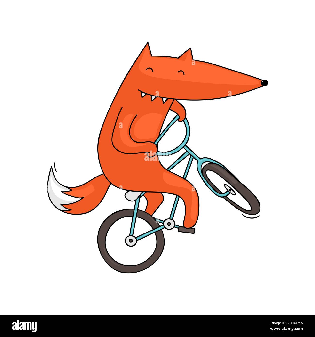 Cute illustration of a fox doing a bike trick Stock Photo - Alamy