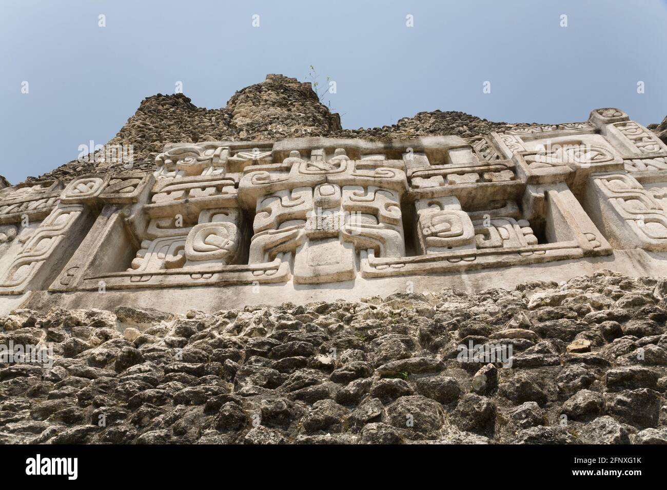 Carvings on the Mayan ruins of Xunantunich, The Stone Maiden, or Lady ...