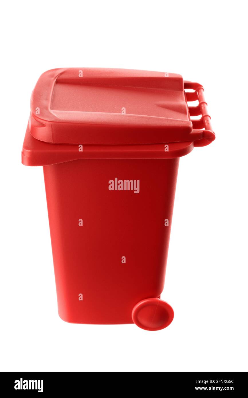Plastic red trash can isolated on white background Stock Photo - Alamy