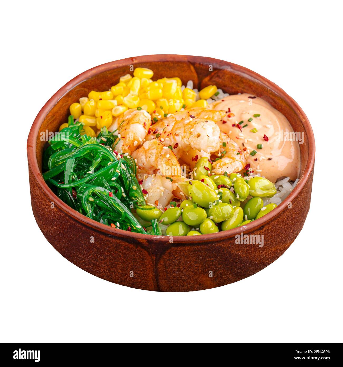 Isolated hawaiian shrimp poke bowl with vegetables Stock Photo - Alamy