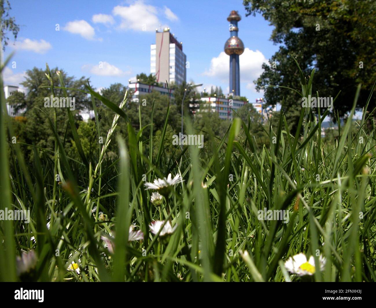 meadow and Spittelau waste incineration plant, Austria, Vienna Stock ...