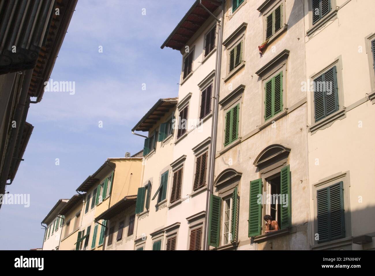 row of houses of an old town alley, Italy, Florence Stock Photo - Alamy