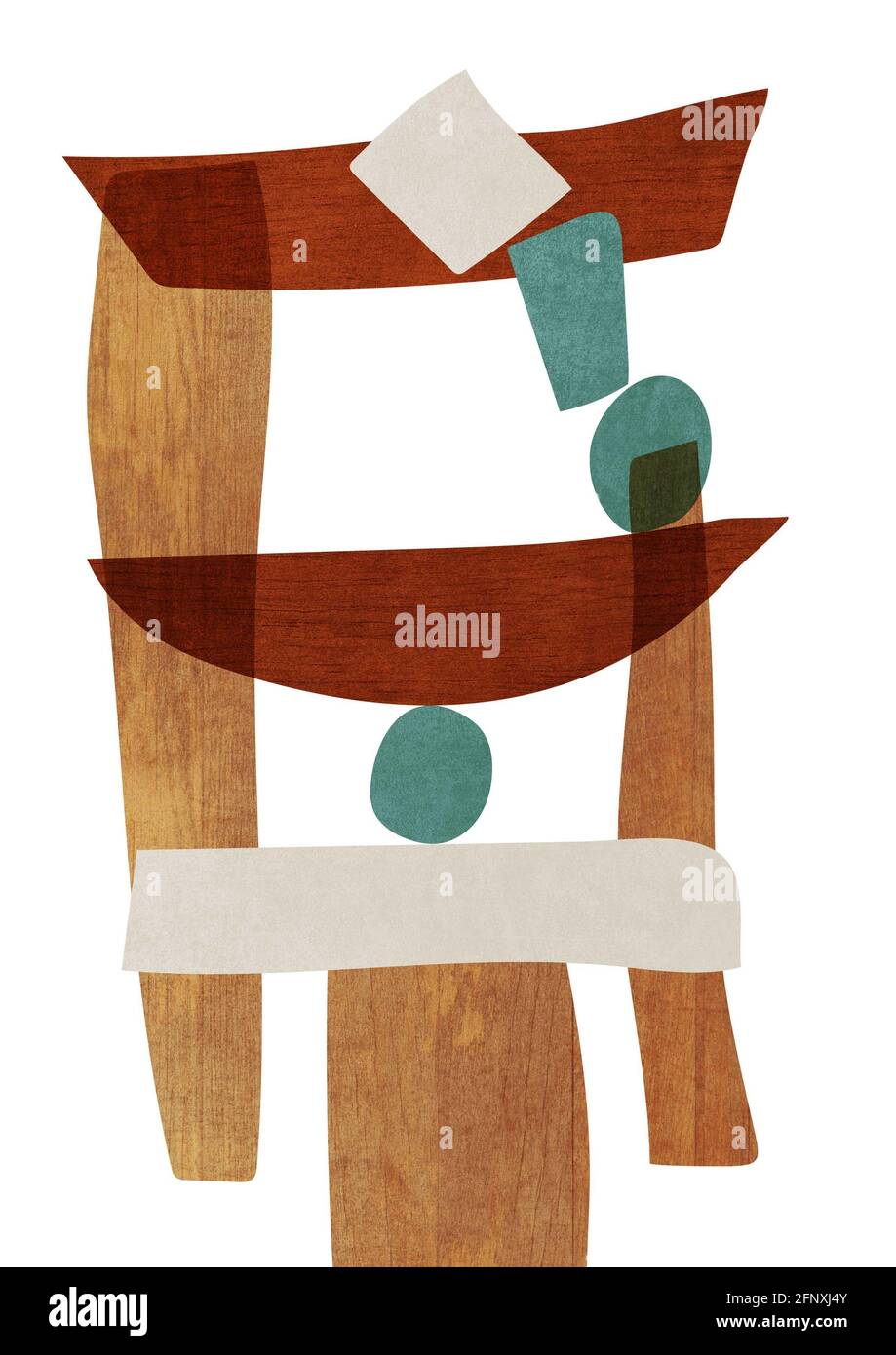 Abstract arch with overlapping and imbalanced shapes with wood and rock ...