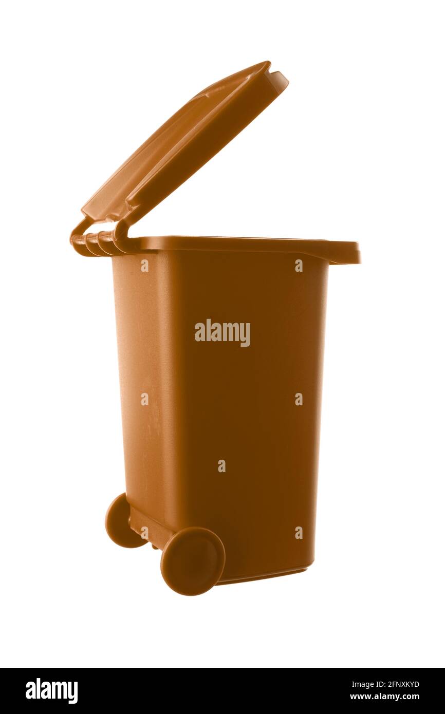 Plastic brown trash can isolated on white background Stock Photo - Alamy