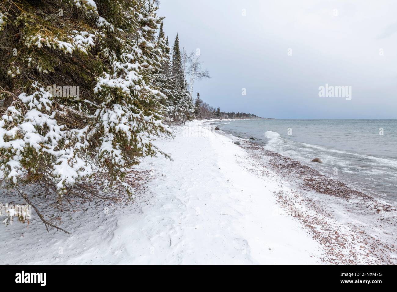 Lake Superior at mouth of Kadunce River, February, Minnesota, USA, by ...