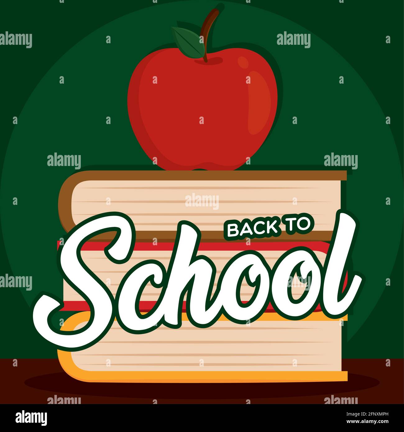 Apple on a stacked books Back to school Vector illustration Stock ...