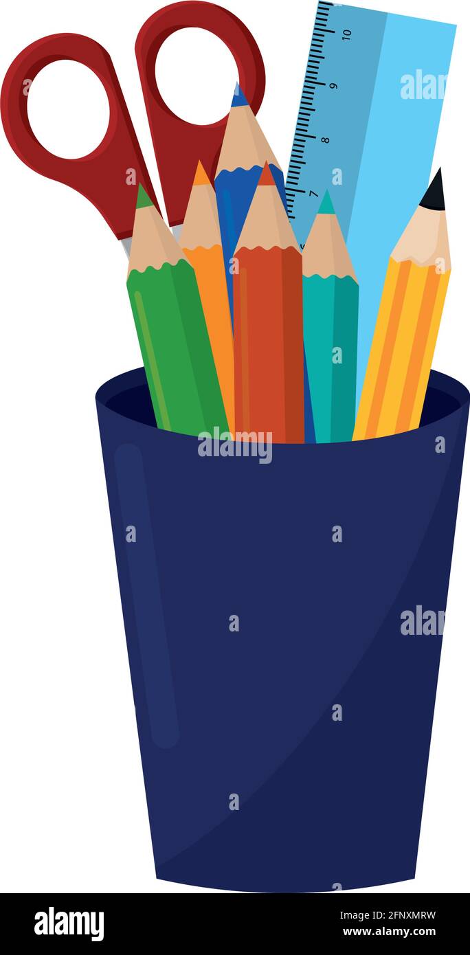 School supplies in a pencil holder Vector illustration Stock Vector ...