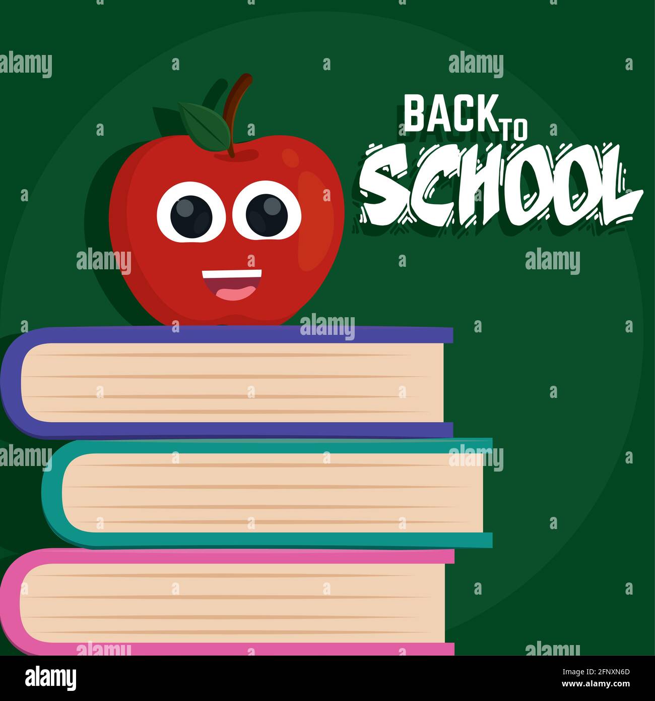 Apple cartoon on a stacked books Back to school Vector illustration ...