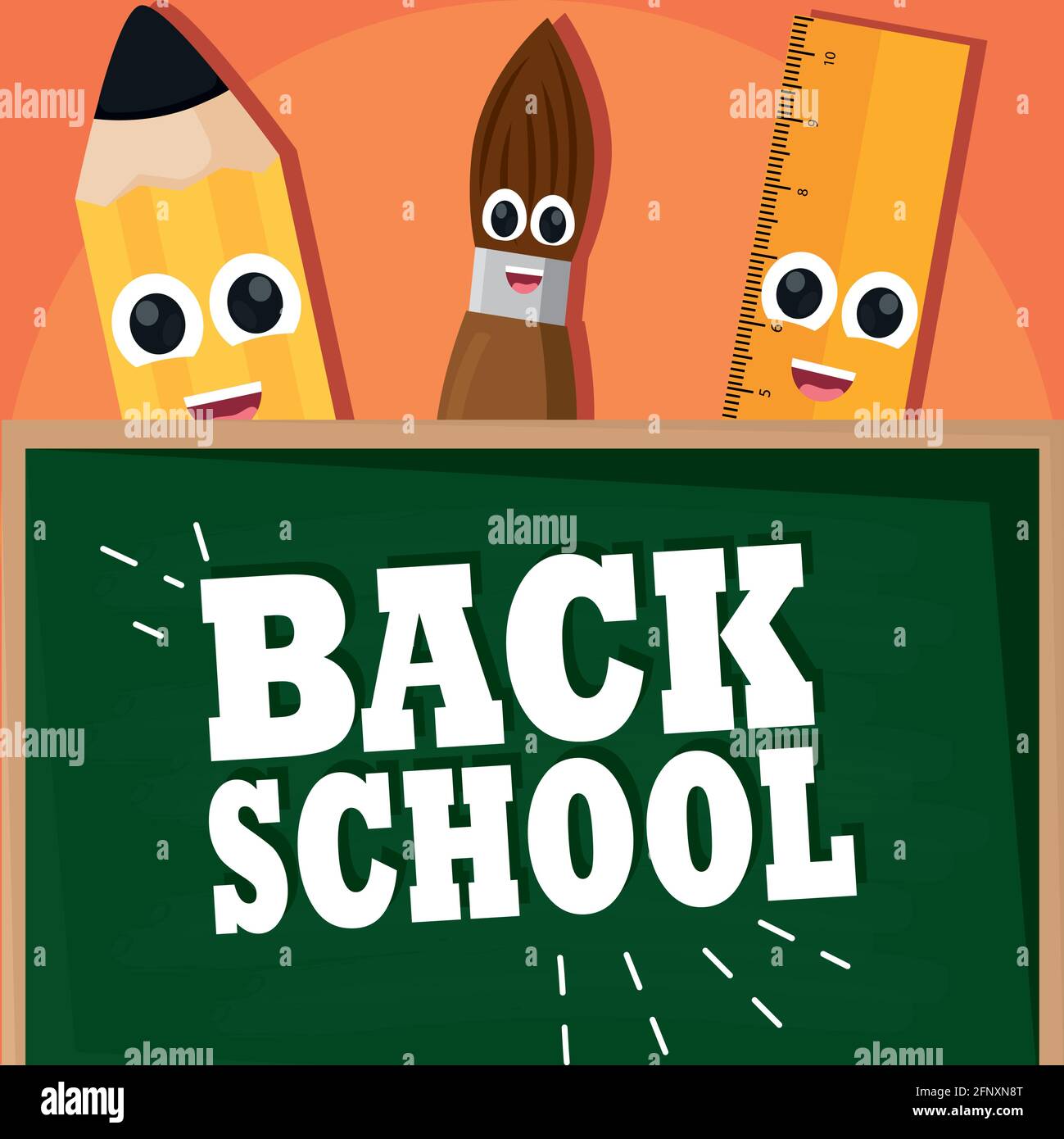 Cartoon of a pencil brush and ruler Back to school Vector illustration ...