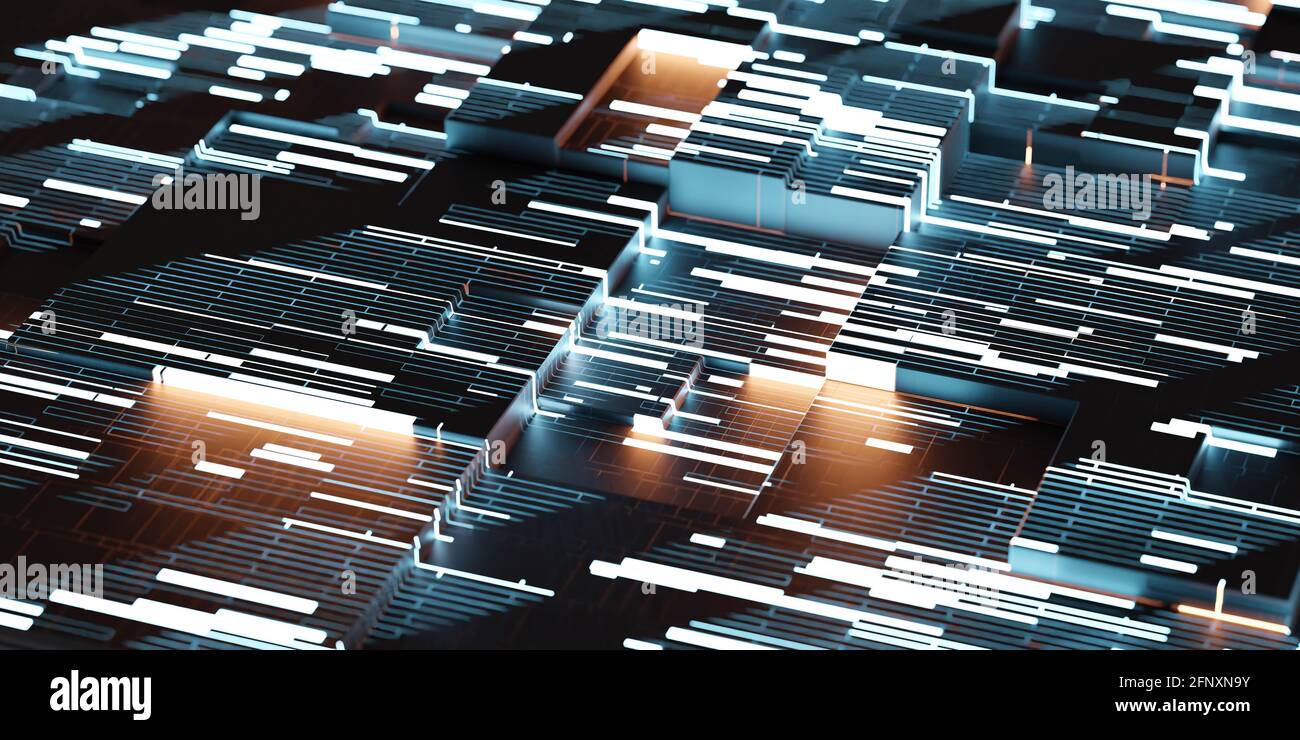 abstract technology background with circuit board with blue and red ...