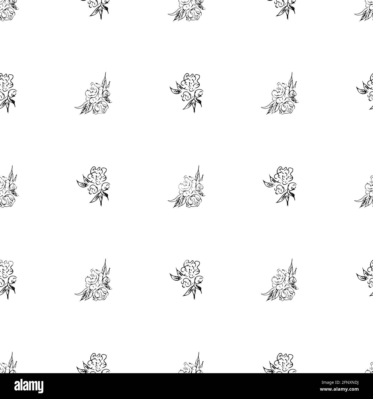 Doodle simple vector seamless pattern of hand-drawn peonies. Seamless ...