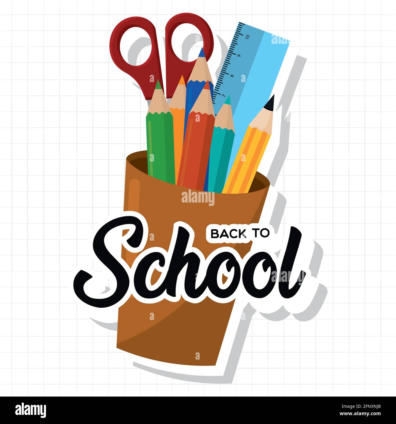 School supplies in a pencil holder Back to school Vector illustration ...