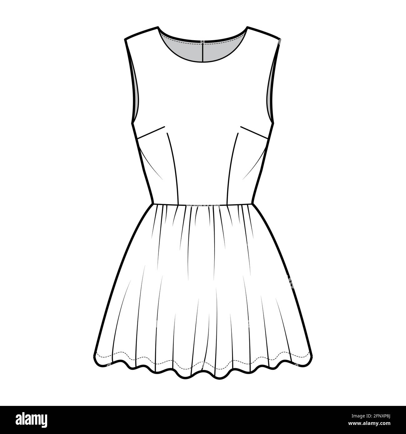 Dress short technical fashion illustration with sleeveless, fitted body ...