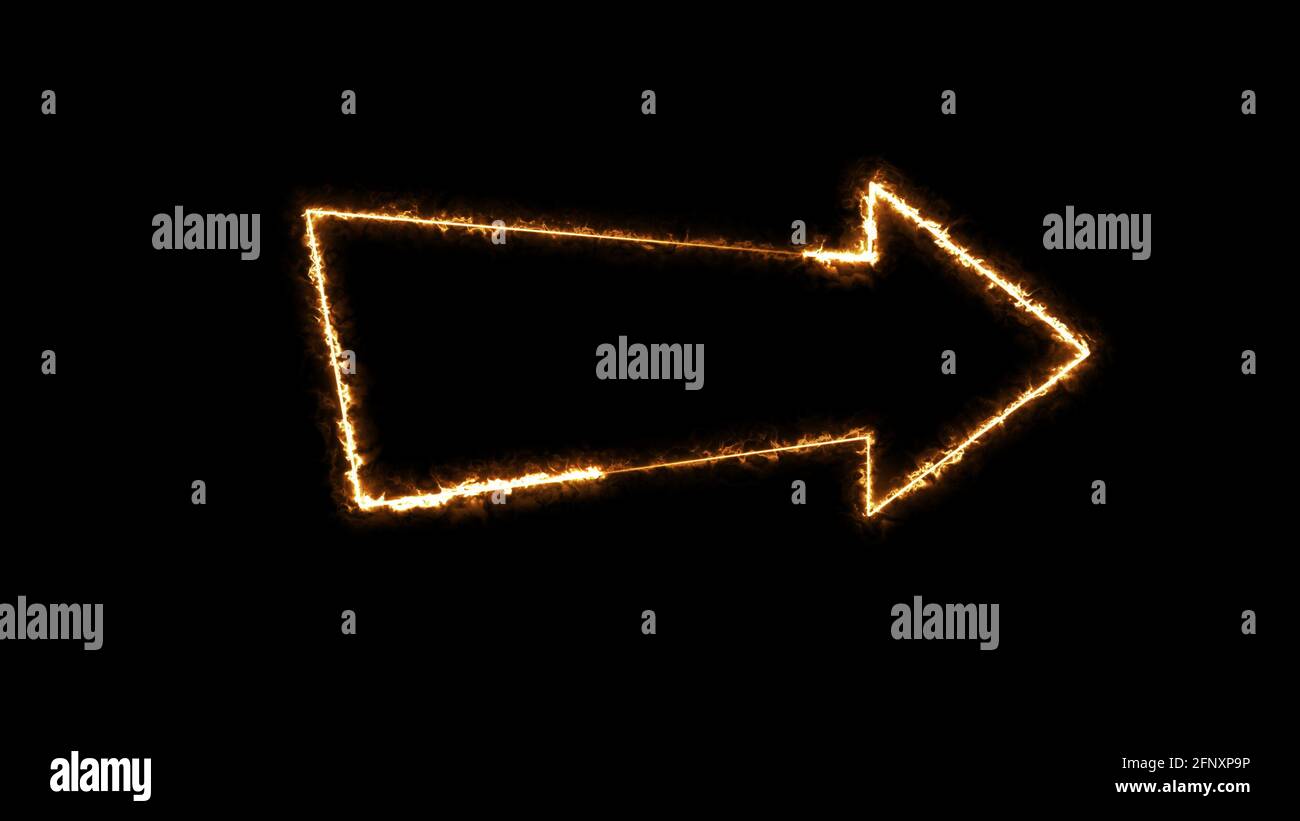 3D rendering glow effects of an arrow outline on a black background ...