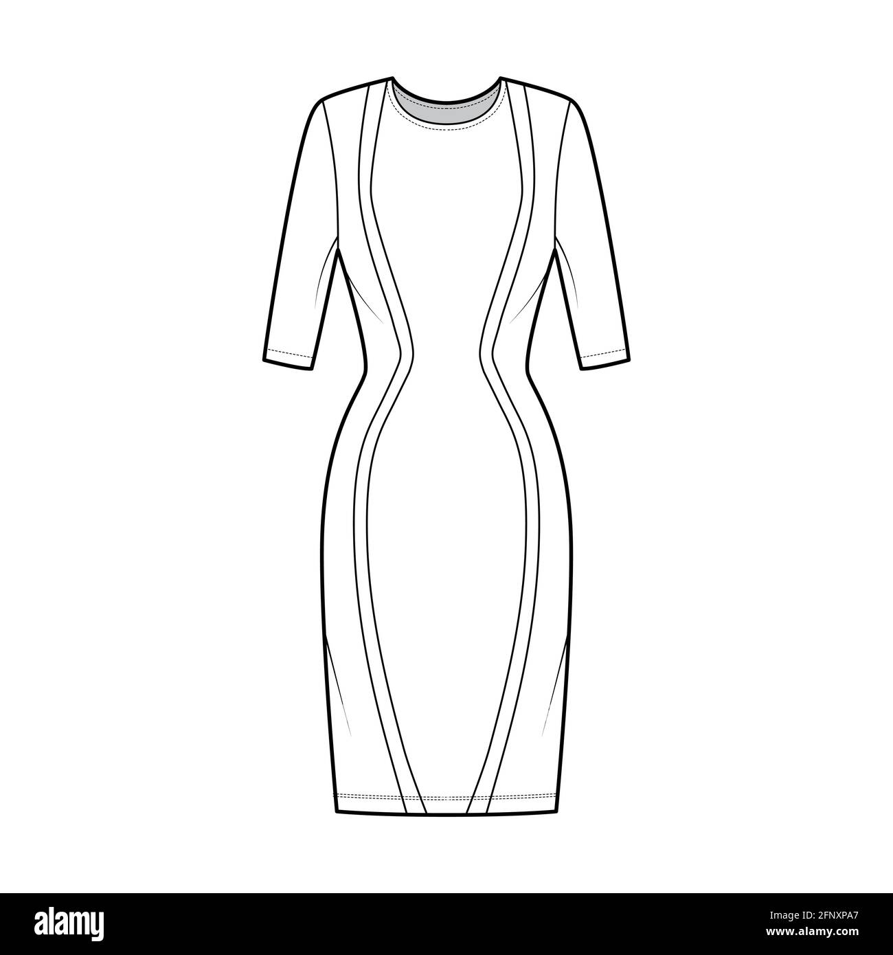 Dress panel technical fashion illustration with hourglass silhouette ...