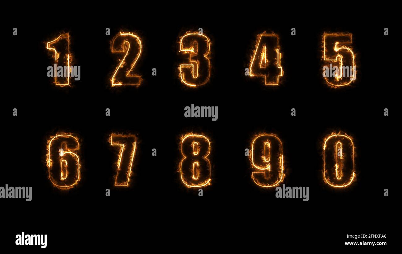 3D rendering glow of contours of numbers on a black background. Neon ...