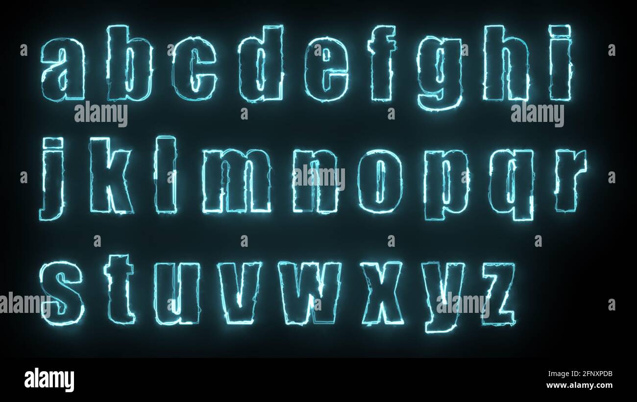 3D rendering glow effects of the contours of the lowercase letters of ...
