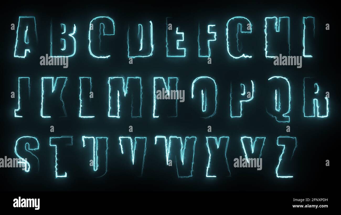 3D rendering glow effects of the contours of the uppercase letters of ...