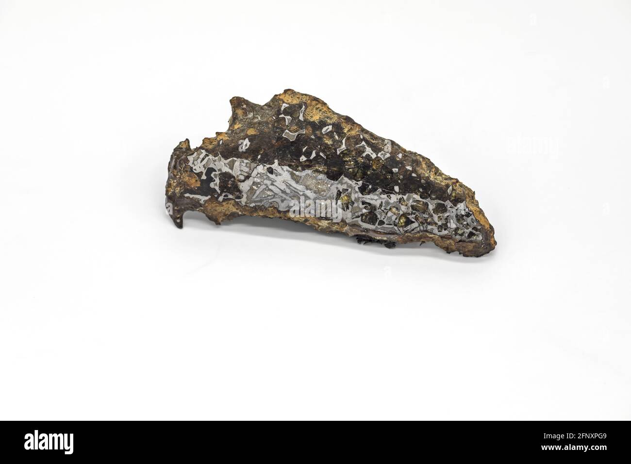 Triangle Piece of meteorite on white background with pattern Stock ...