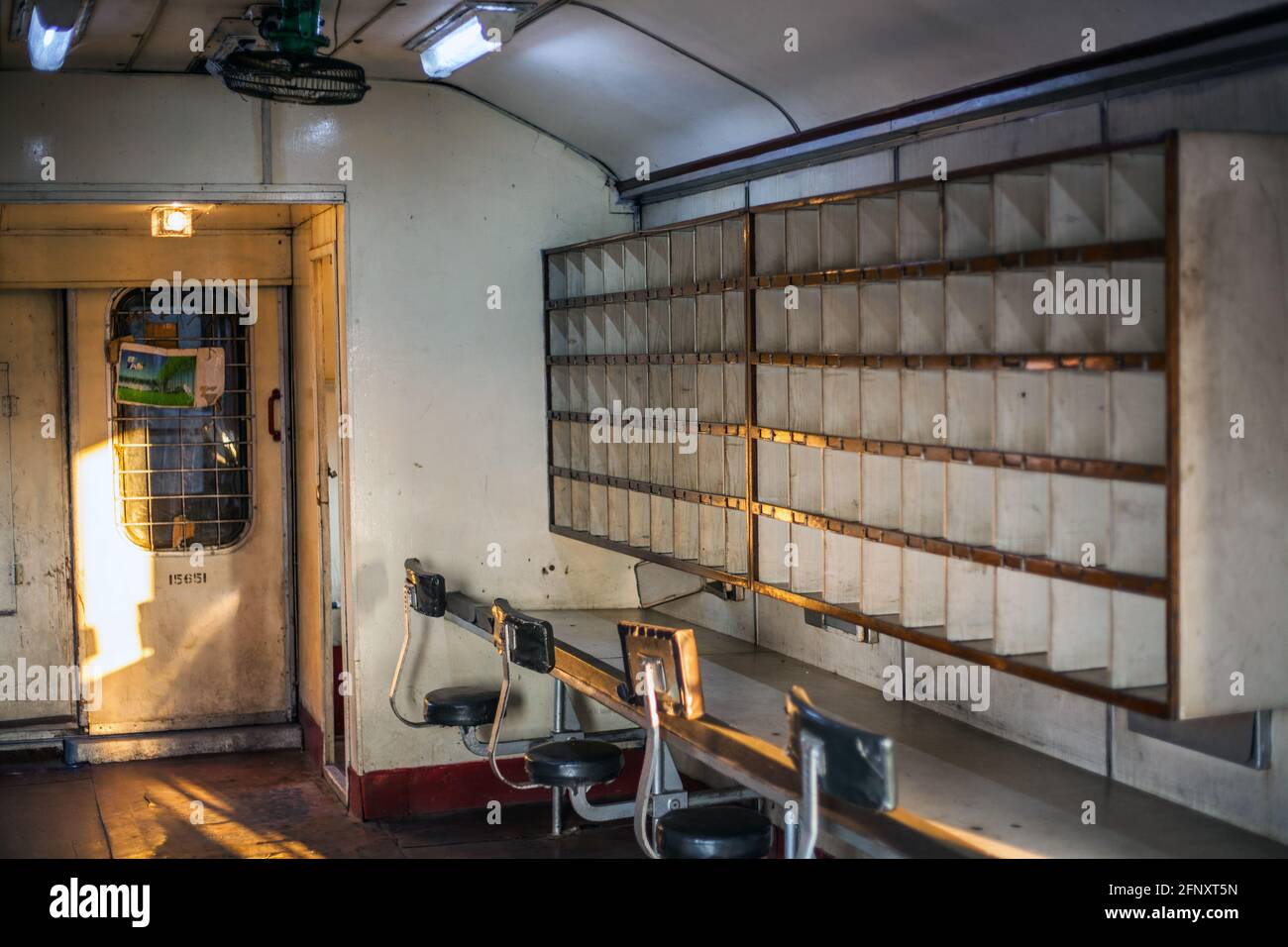 Post office sorting boxes for letters on mail carriage, Kankesanturai ...