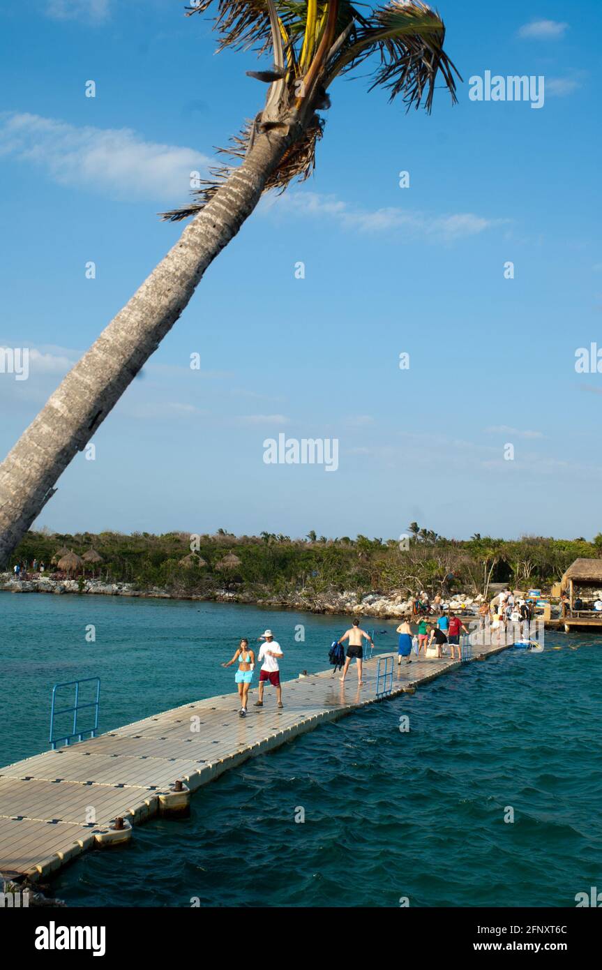 Xel Ha floating bridge, Mexican Caribbean Stock Photo - Alamy