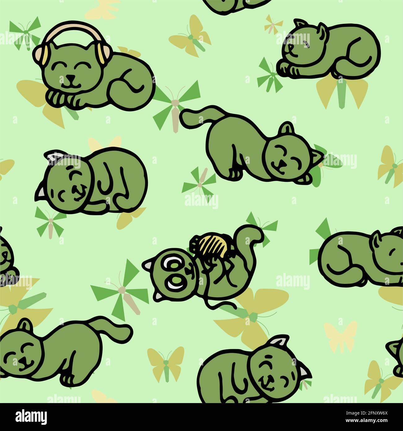 Cheerful funny cat. Seamless illustration. Cartoon sketch style. Hand ...