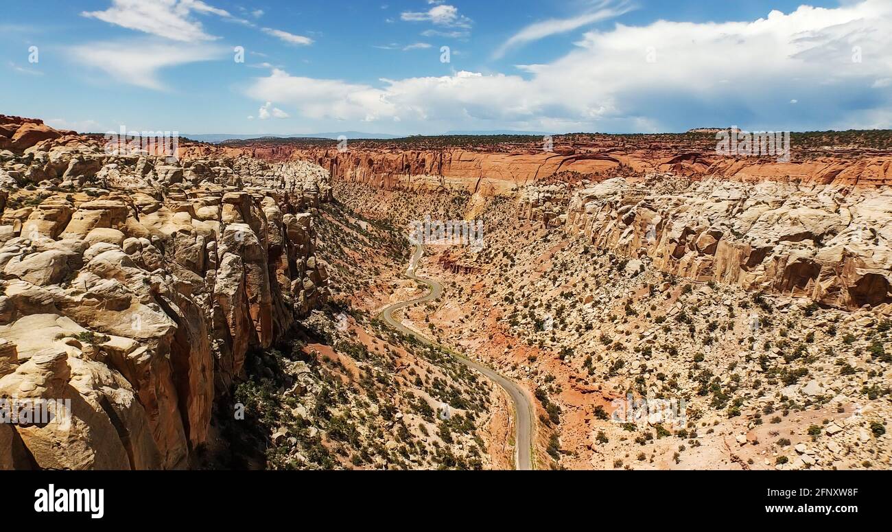 Aerial view of the Burr Trail Road from above the Circle Cliffs, Grand ...