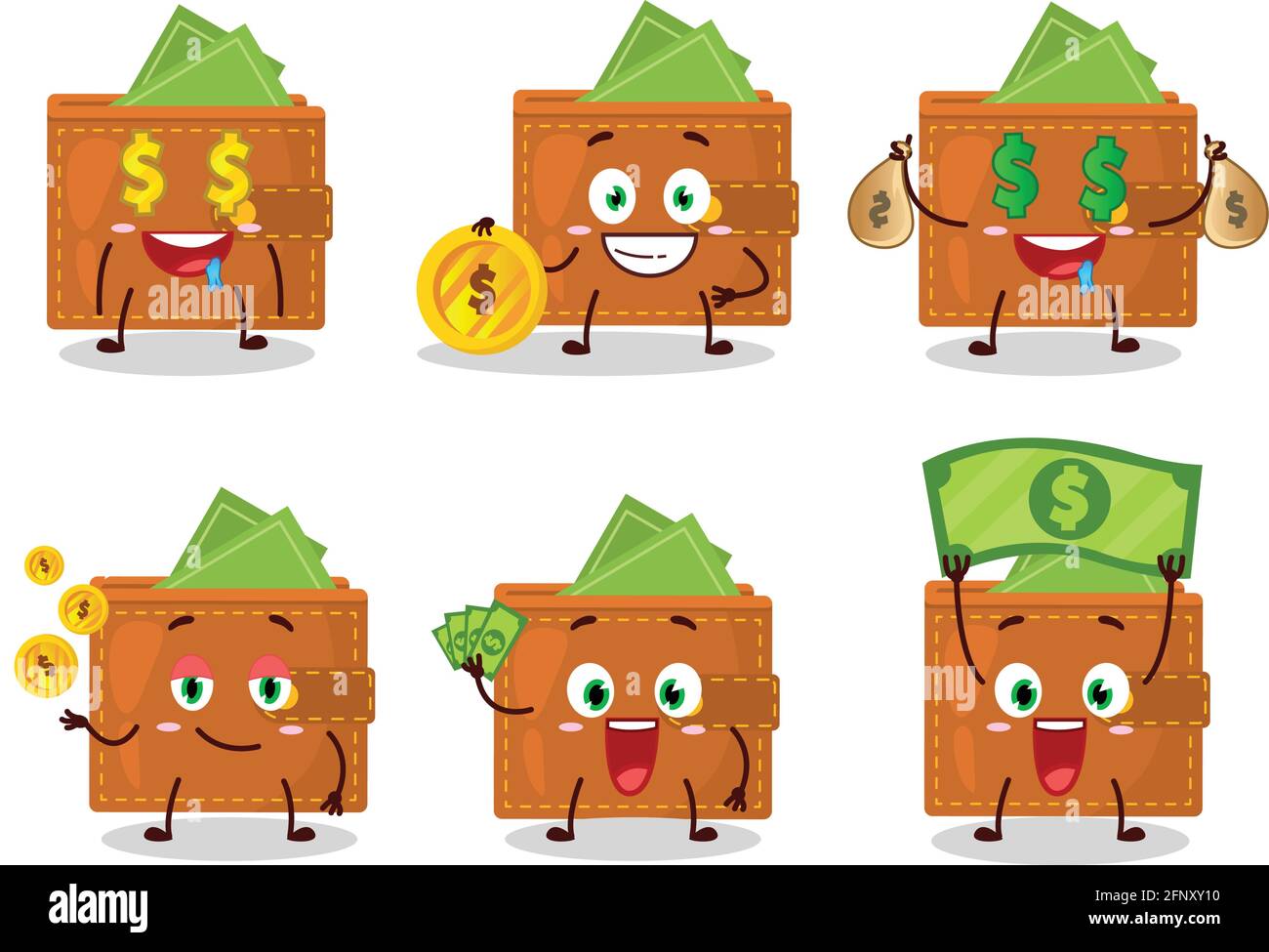 Wallet cartoon character with cute emoticon bring money.Vector ...