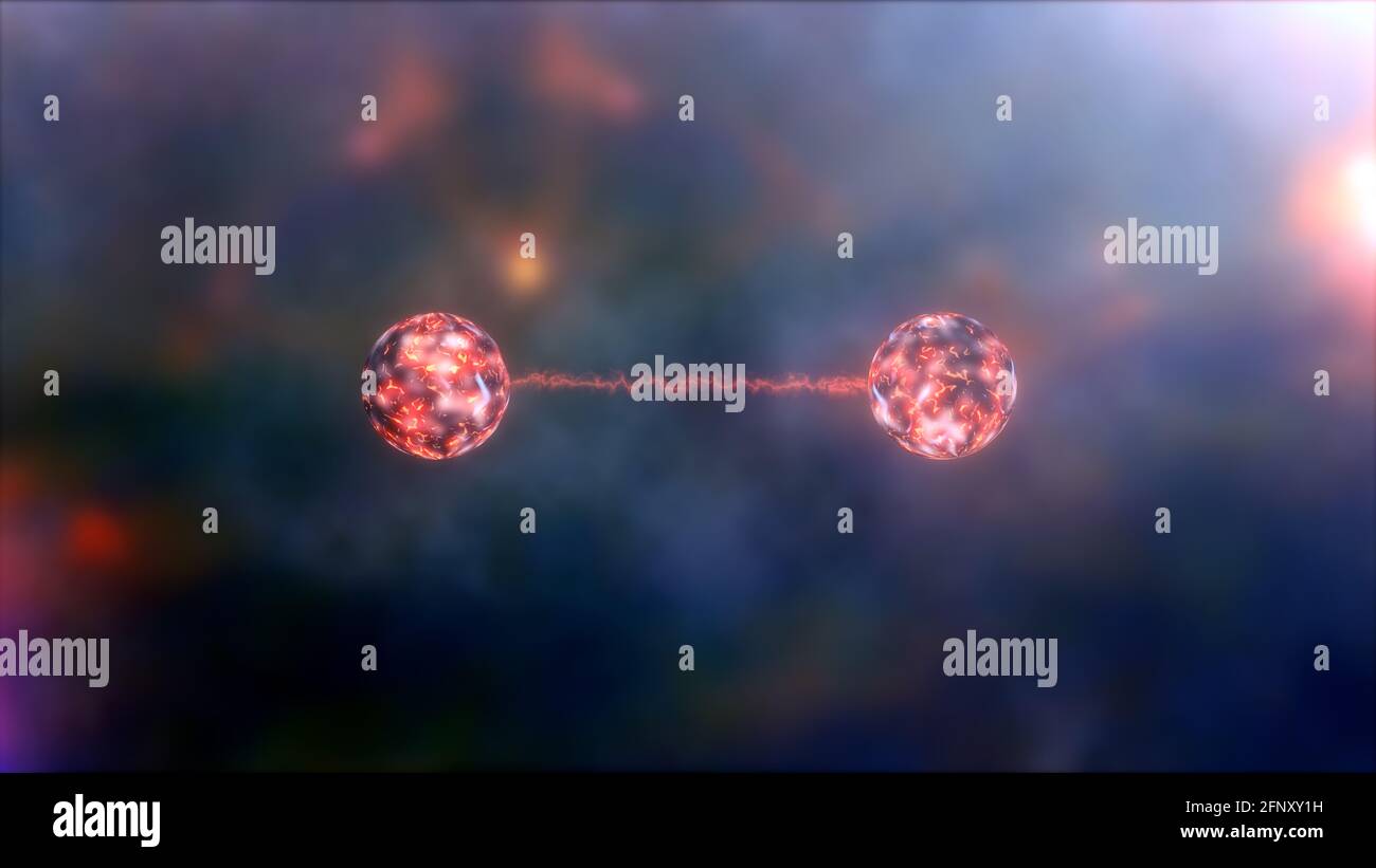 Conceptual 3D illustration of quantum entanglement. Also can be use for ...