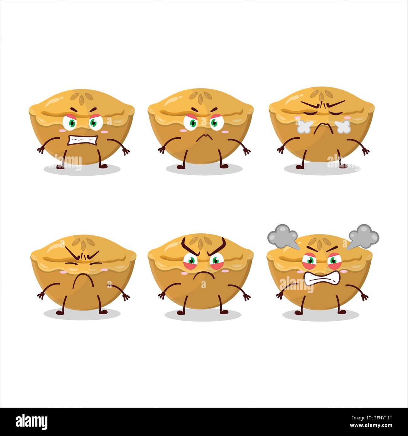 Pie cake cartoon character with various angry expressions. Vector ...