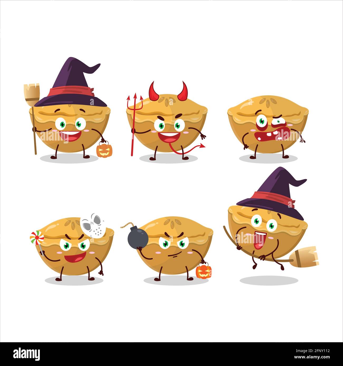 Halloween expression emoticons with cartoon character of pie cake ...