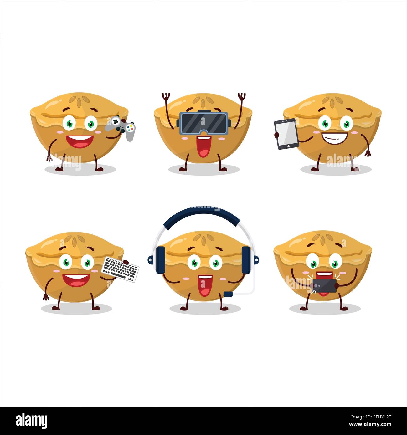 Pie cake cartoon character are playing games with various cute ...