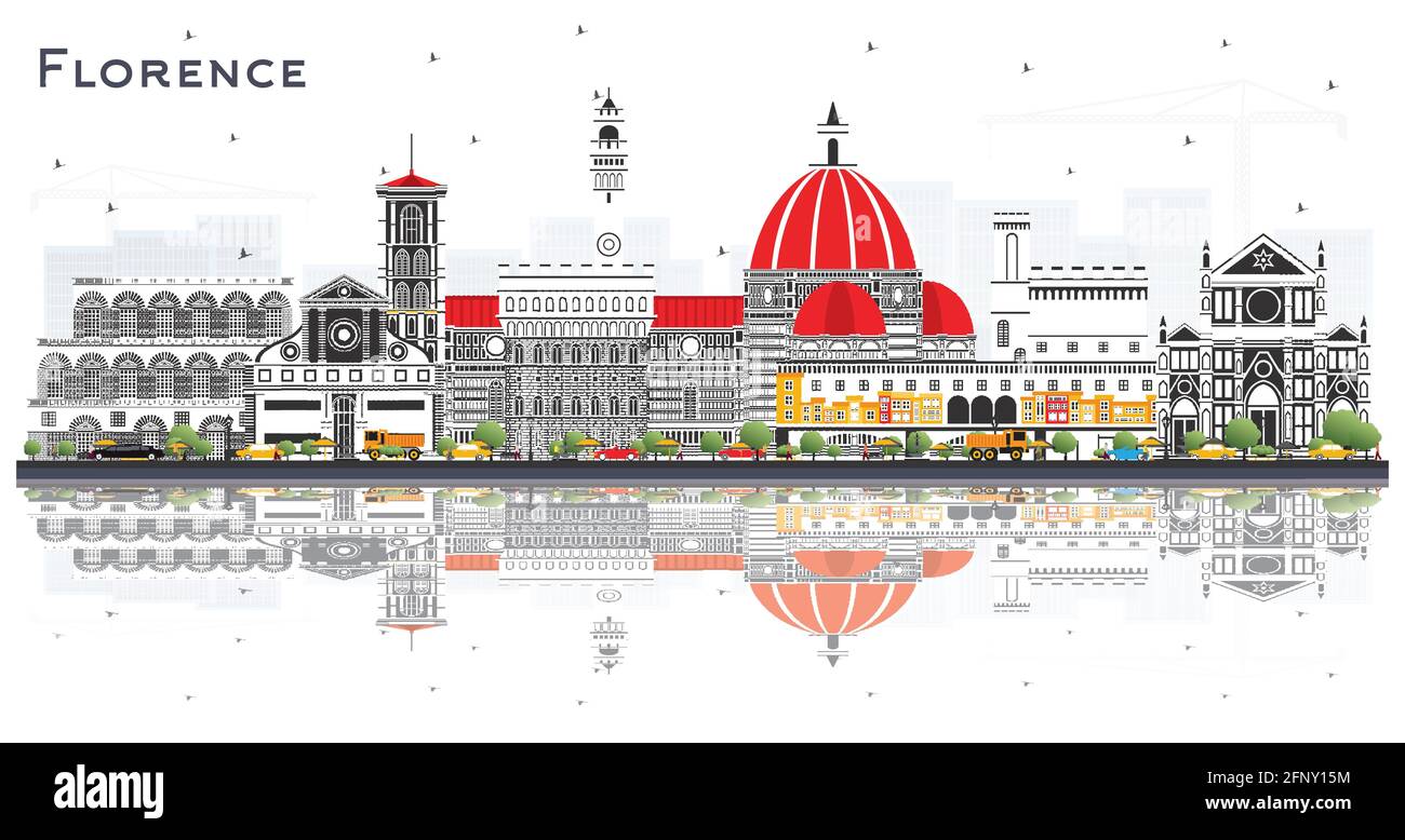 Florence Italy City Skyline with Color Buildings and Reflections ...