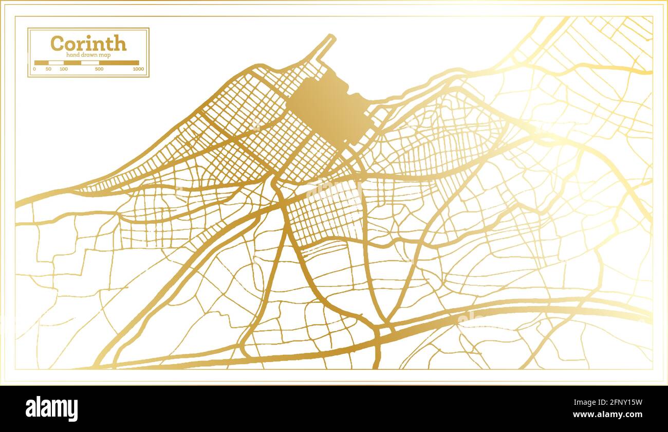 Corinth Greece City Map in Retro Style in Golden Color. Outline Map ...