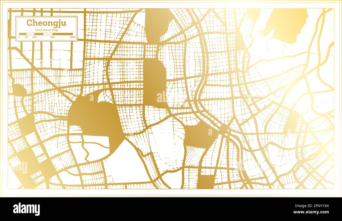 Cheongju South Korea City Map in Retro Style in Golden Color. Outline ...