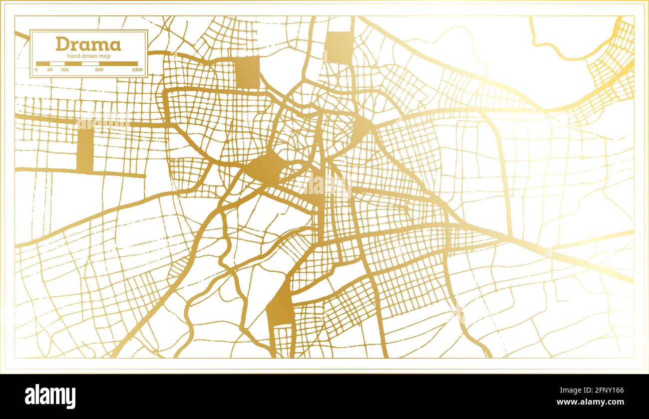 Drama Greece City Map in Retro Style in Golden Color. Outline Map ...