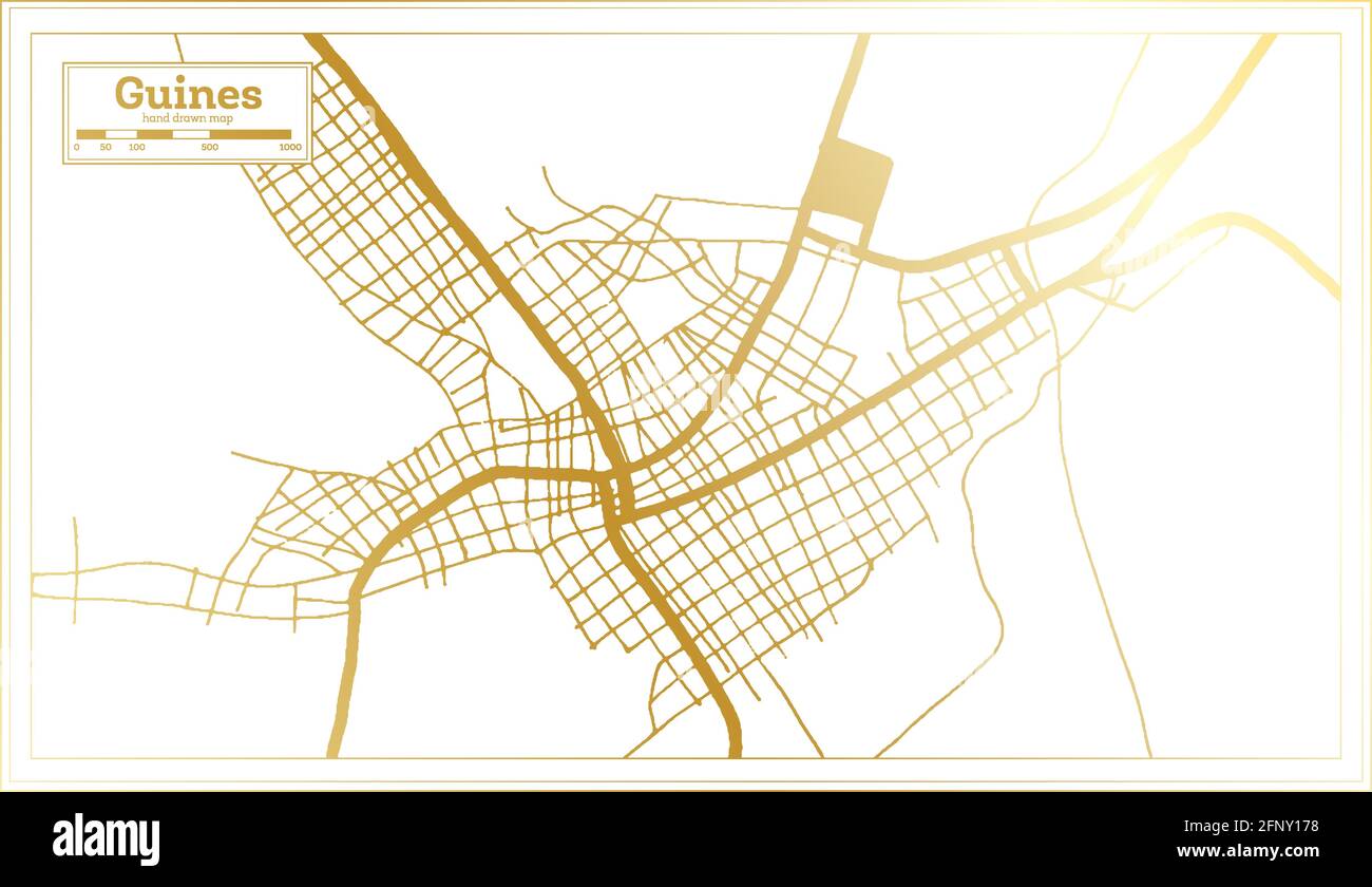 Guines Cuba City Map in Retro Style in Golden Color. Outline Map ...