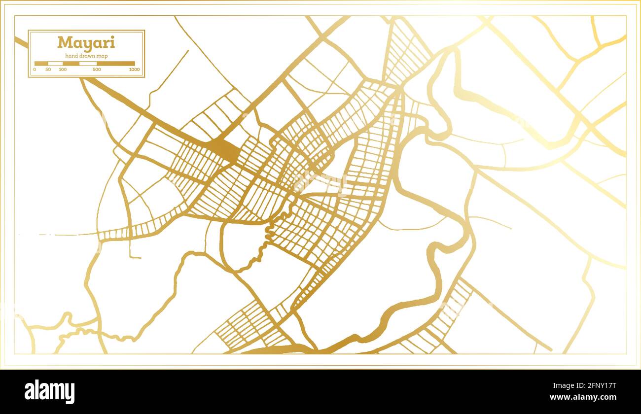 Mayari Cuba City Map in Retro Style in Golden Color. Outline Map ...