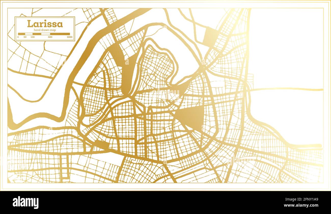 Larissa Greece City Map in Retro Style in Golden Color. Outline Map ...