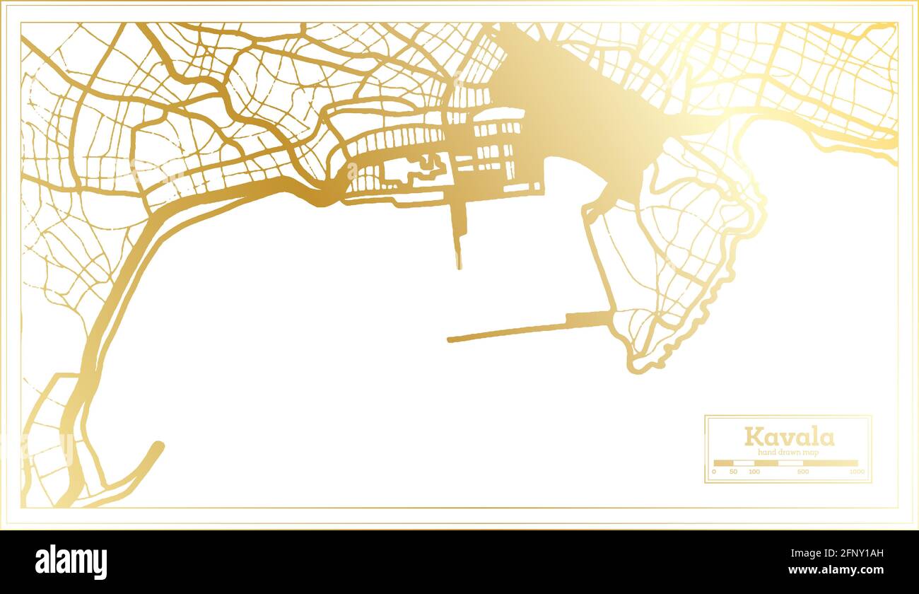Kavala Greece City Map in Retro Style in Golden Color. Outline Map ...