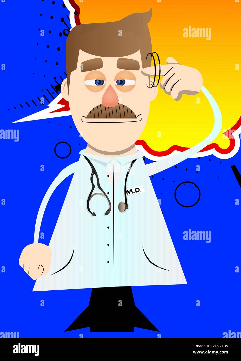 Funny cartoon doctor shows a you're nuts gesture by twisting his finger ...