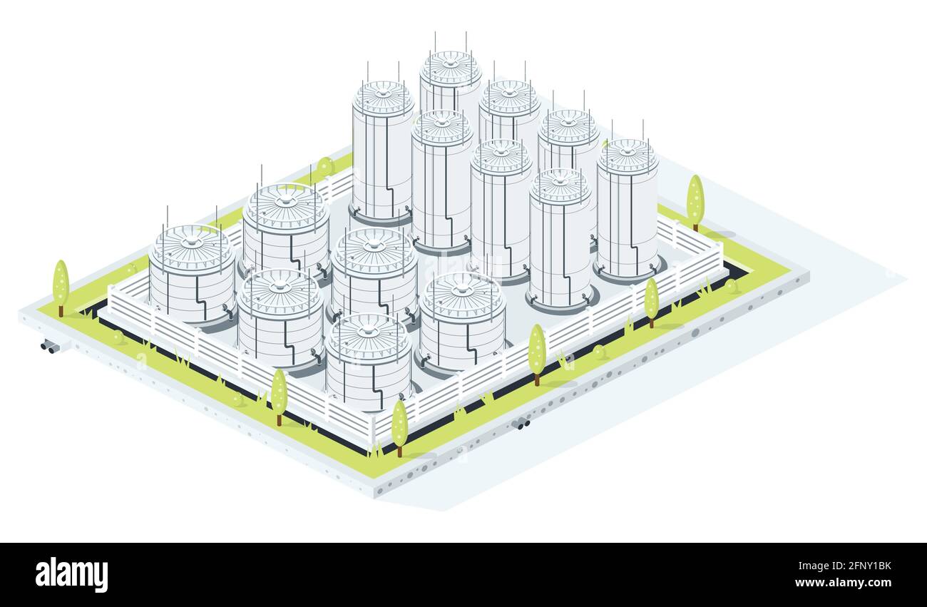 Isometric Storage of Gasoline, Crude Oil or Diesel. Tank Farm Isolated ...