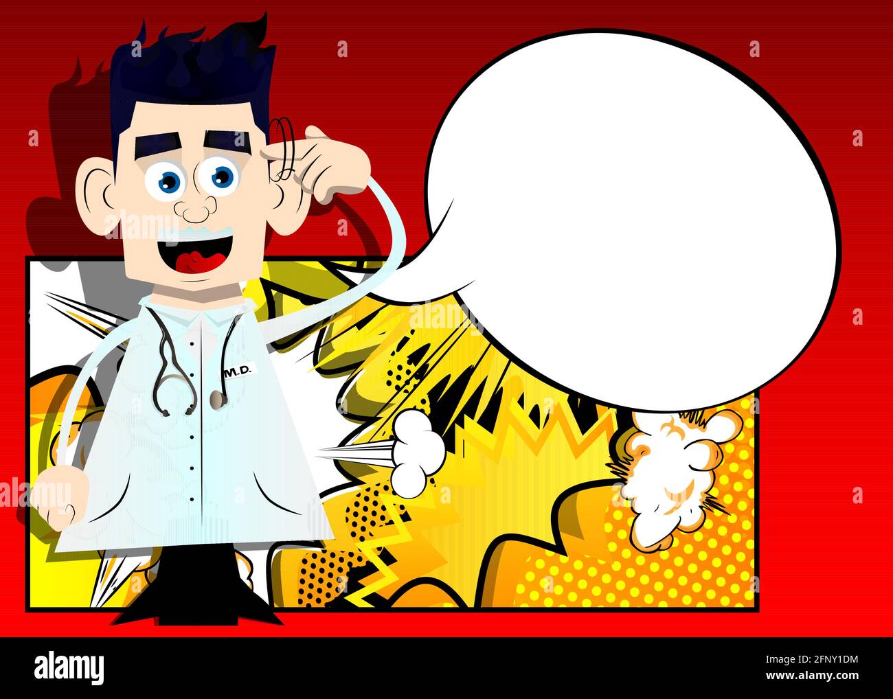 Funny cartoon doctor shows a you're nuts gesture by twisting his finger ...