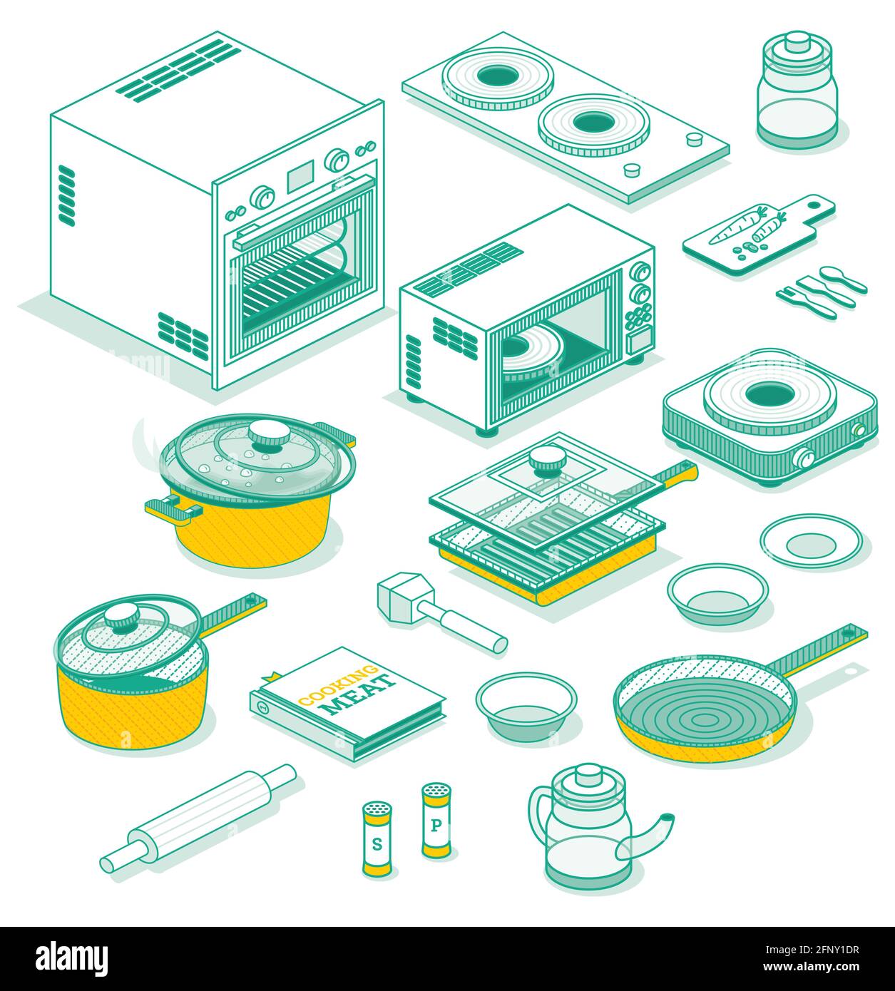 Isometric Set of Kitchen Utensils Isolated on White. Vector ...
