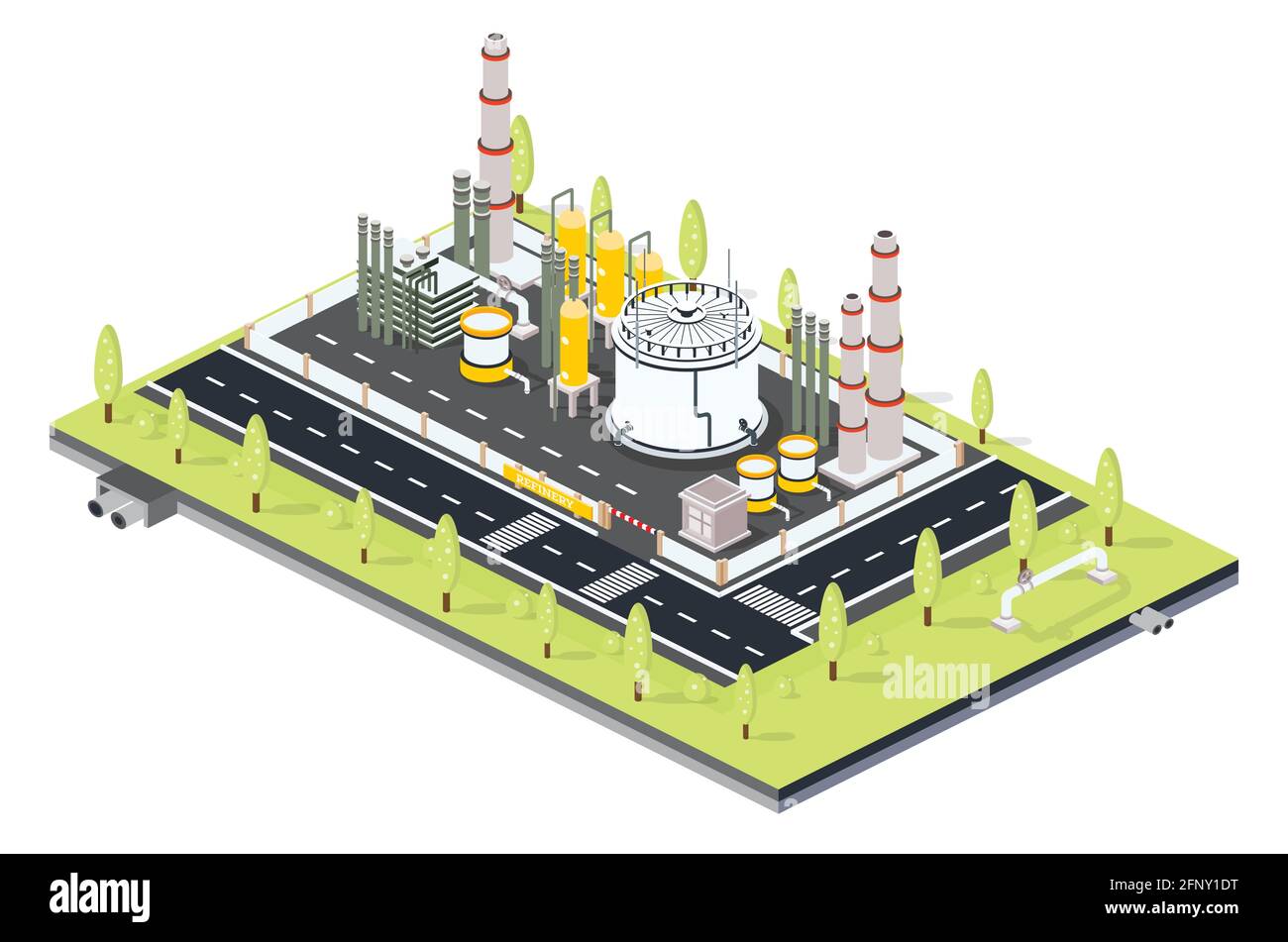 Isometric Oil Petroleum industrial Zone with Infrastructure Elements ...