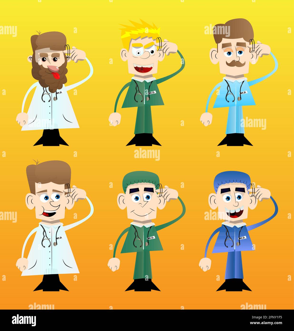 Funny cartoon doctor shows a you're nuts gesture by twisting his finger ...