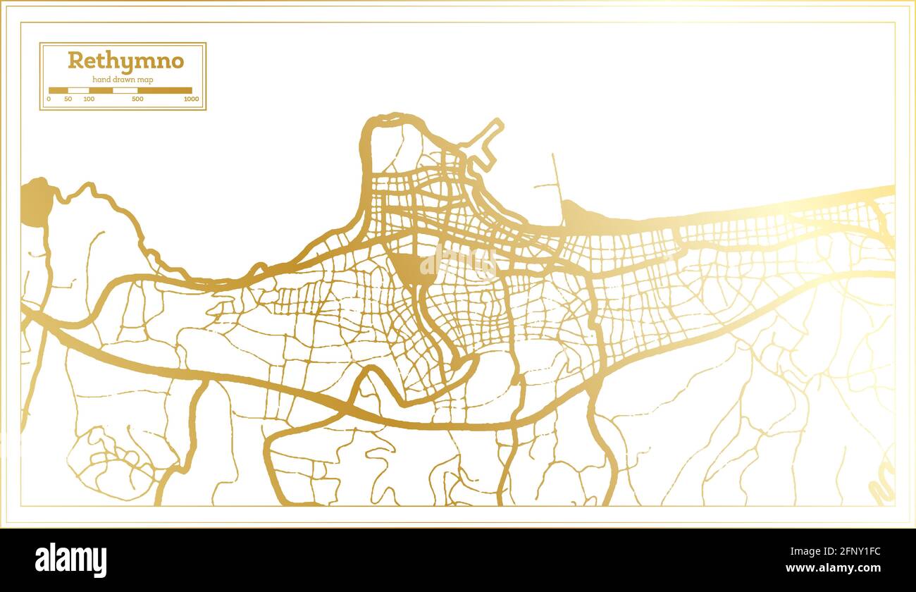 Rethymno Greece City Map in Retro Style in Golden Color. Outline Map ...