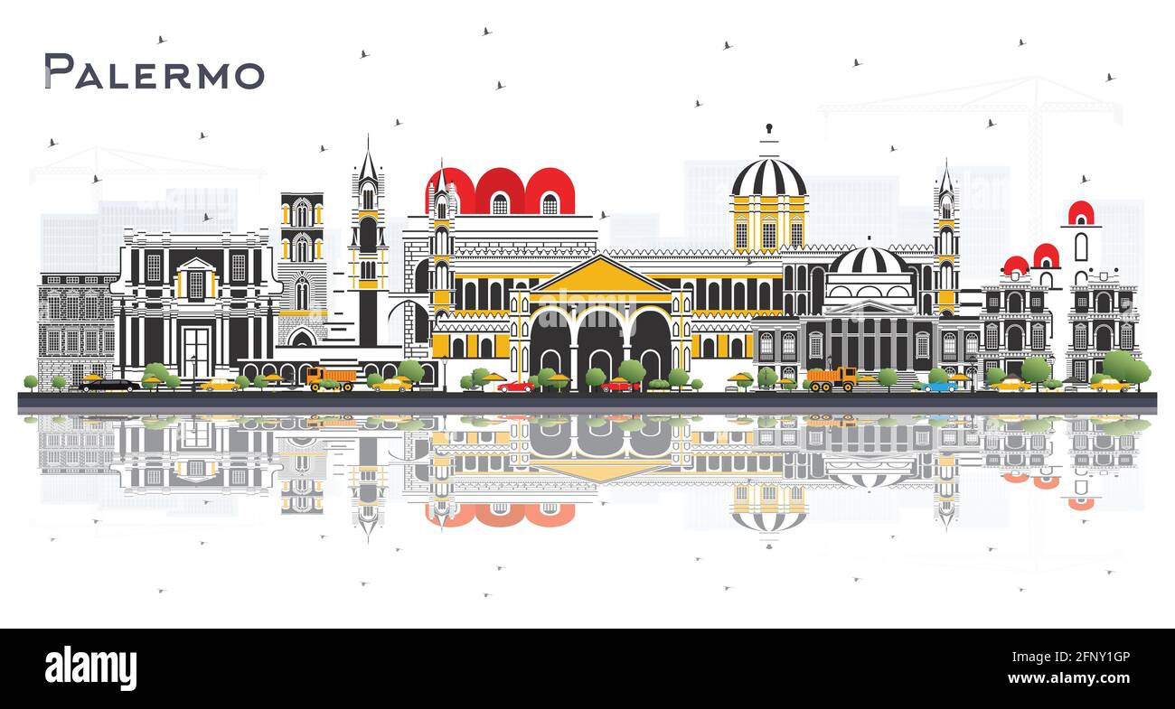 Palermo Italy City Skyline with Color Buildings and Reflections ...