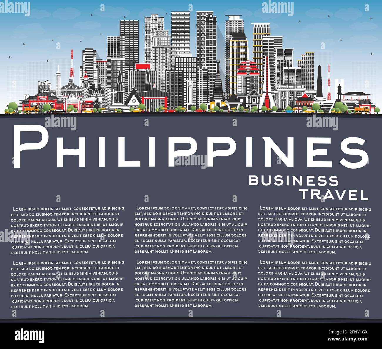 Philippines City Skyline with Gray Buildings, Blue Sky and Copy Space ...