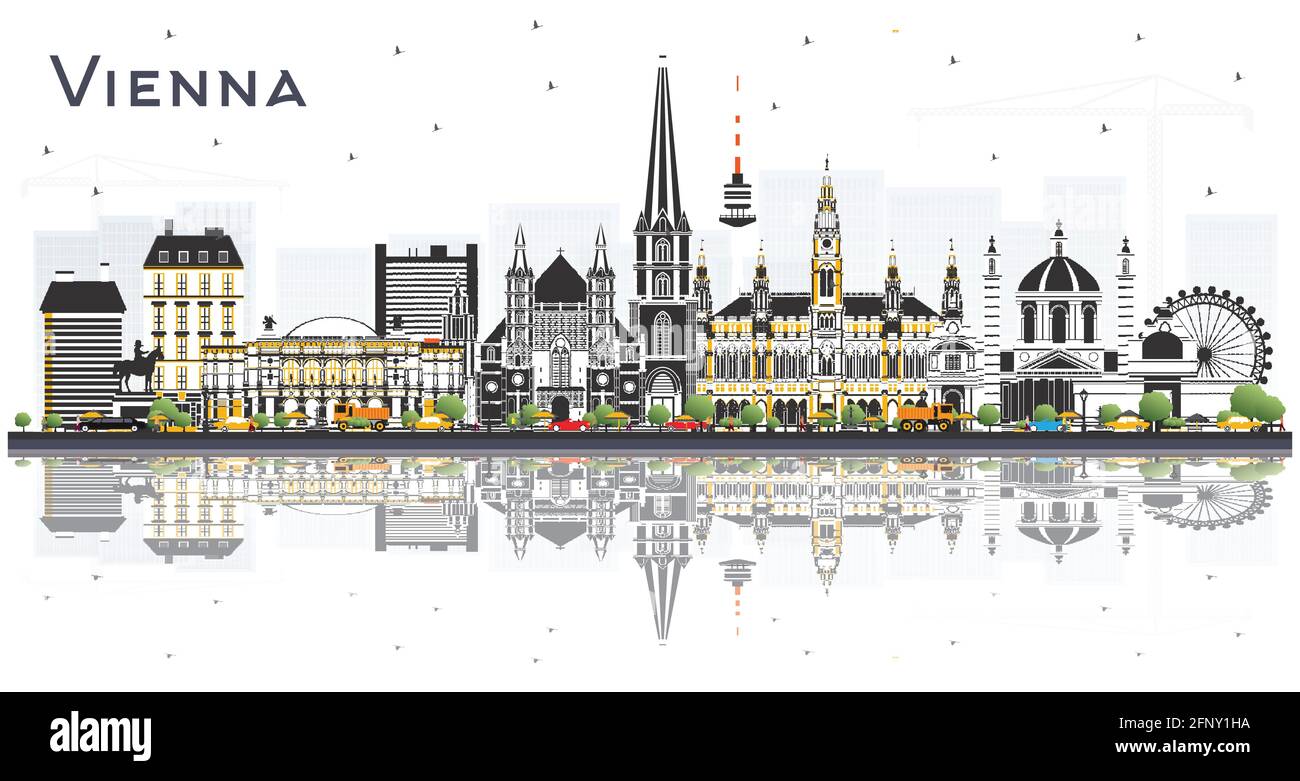 Vienna Austria City Skyline with Color Buildings and Reflections ...